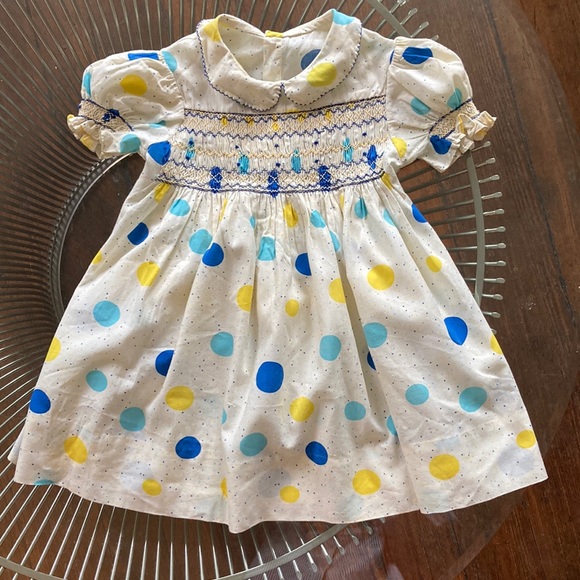 Vintage | Dresses | Vintage Smocked Polkadot Girls Party Frock Dress ...